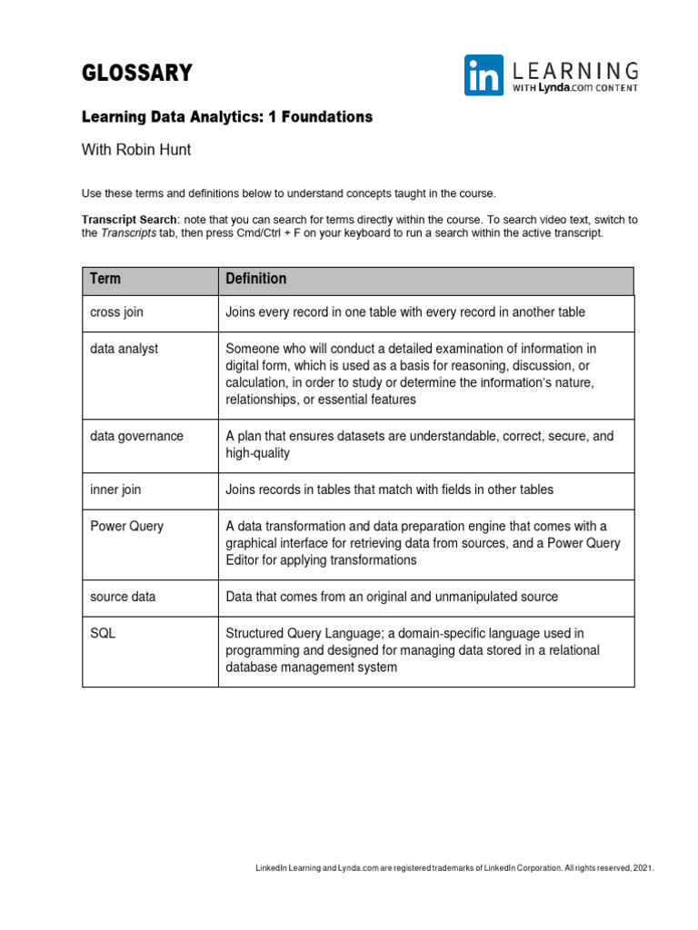 Glossary LearningDataAnalytics Foundations | PDF