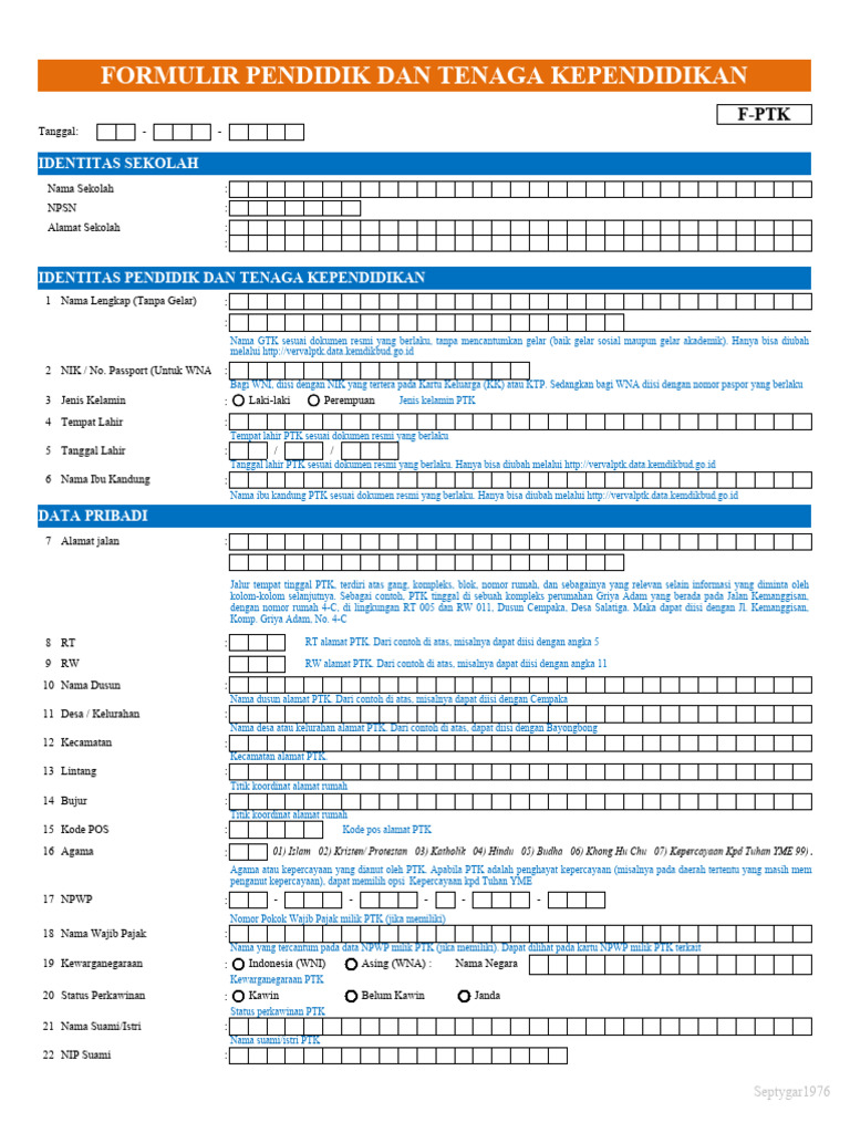 Formulir GTK SD SMP Sma SMK | PDF