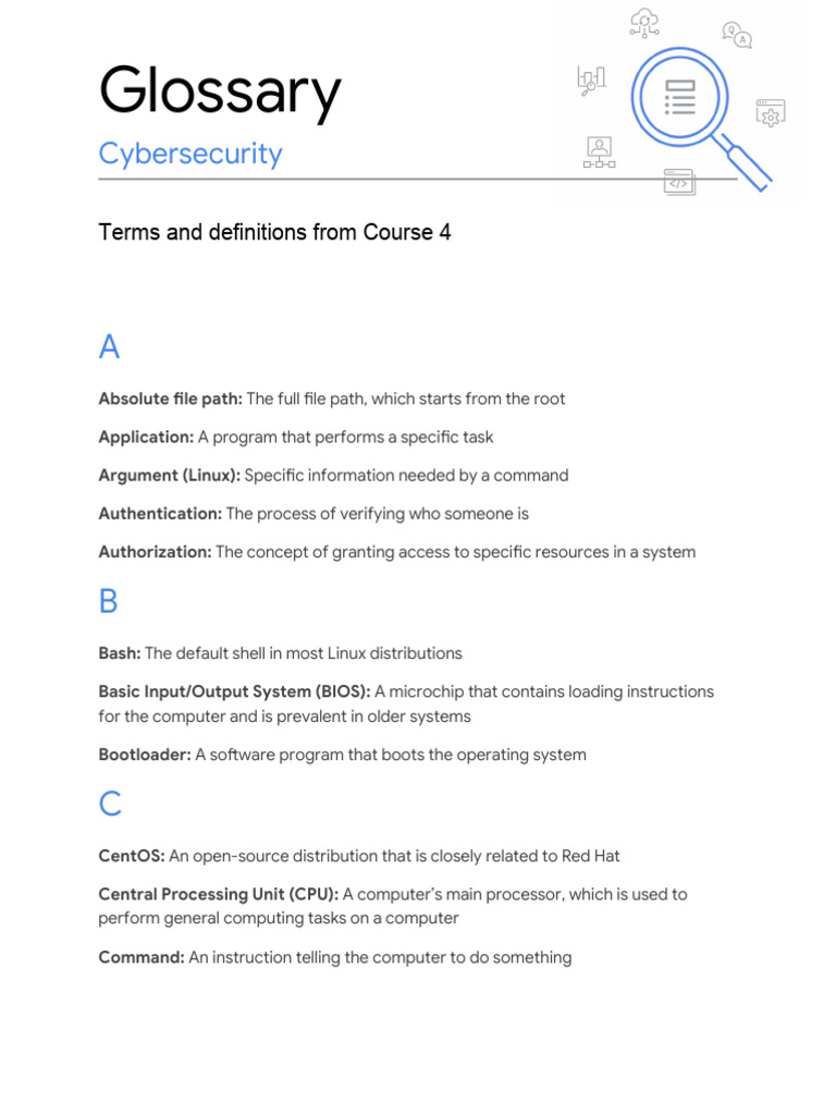 I19Kejz Qr2t7b7yS5 Teq - Course 4 Glossary | PDF | Operating System | Linux