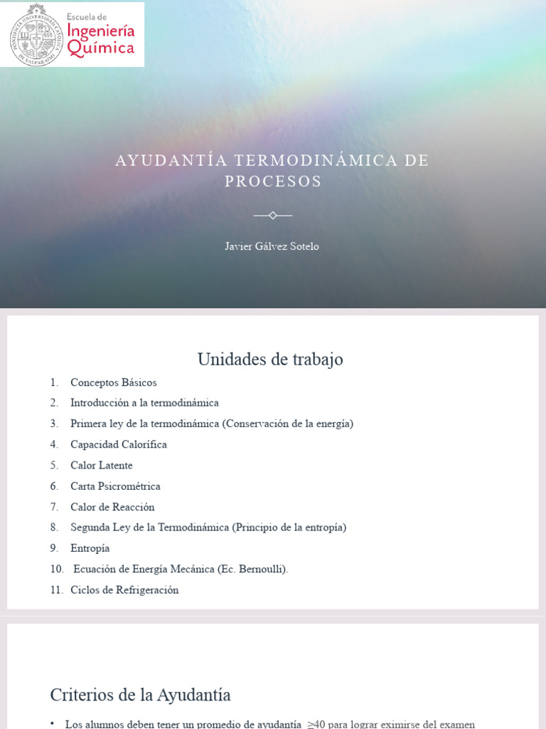 Ayudantia Introducción Termo de Procesos Luis Vega | PDF