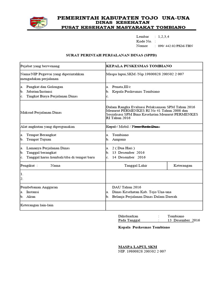 SPPD Kapus Belakang | PDF