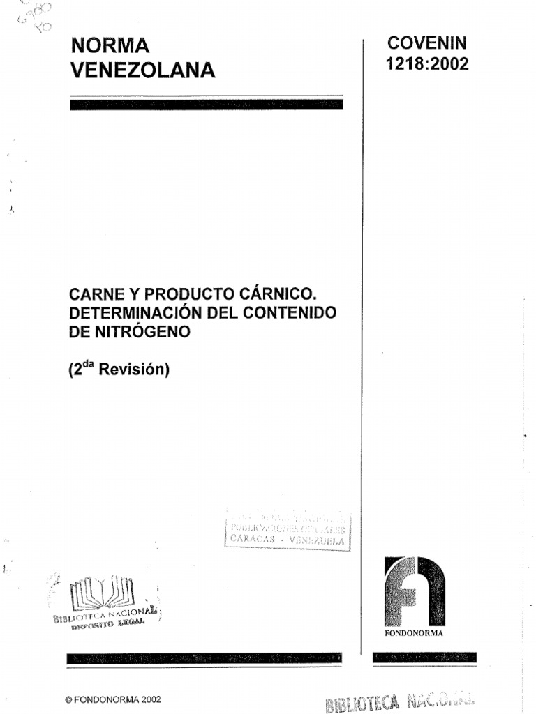 1218 2002 Covenin Determinacion Del Contenido de Nitrogeno Carne y ...
