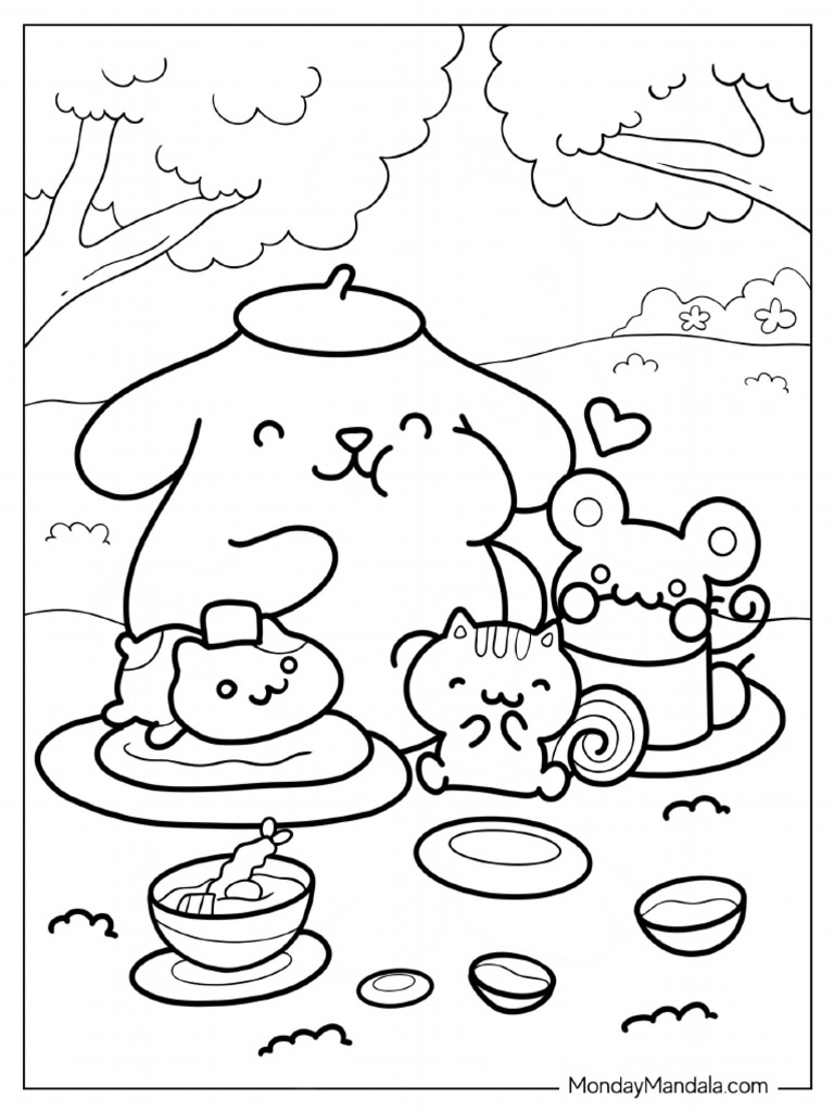 Pompompurin Purin With Muffin Bagel and Scone Coloring Page | PDF