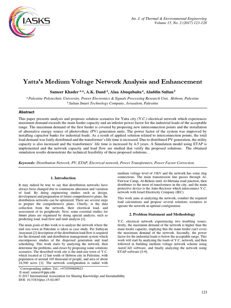 Yattas Medium Voltage Network Analysis And Enhancement Pdf