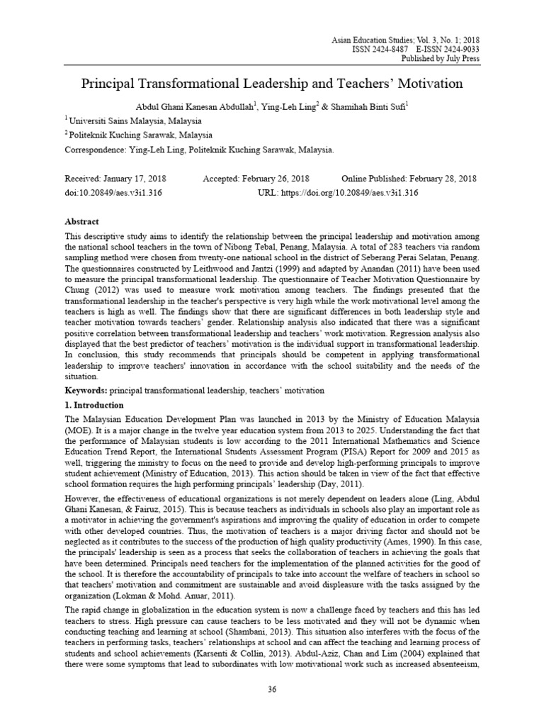 Principal Transformational Leadership An | PDF | Transformational Leadership | Leadership