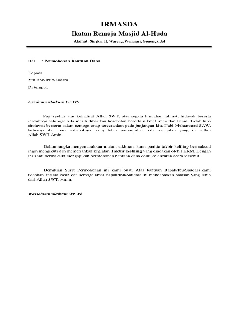 Permohonan Dana Takbir Keliling | PDF