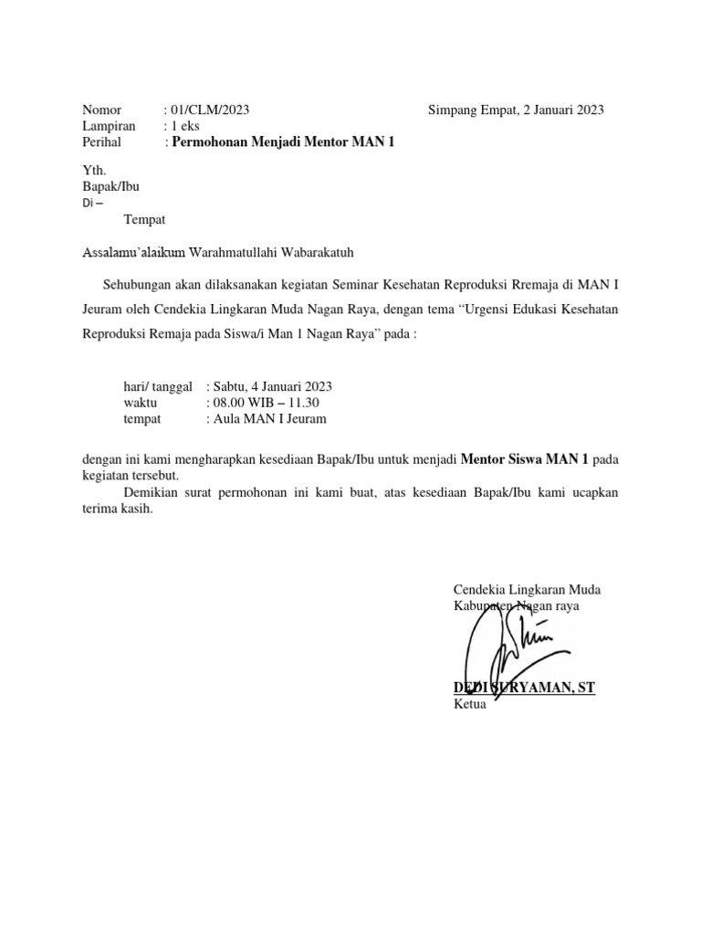 Surat Permohonan Mentor | PDF