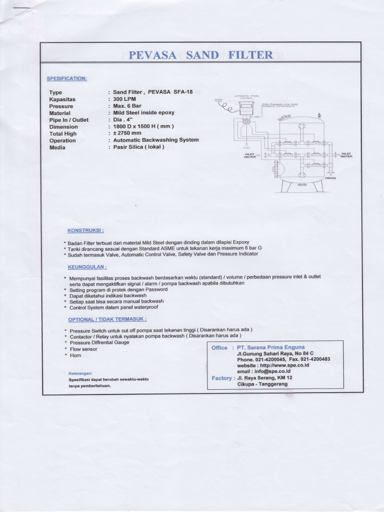 Pevasa Sand Dan Carbon Filter | PDF