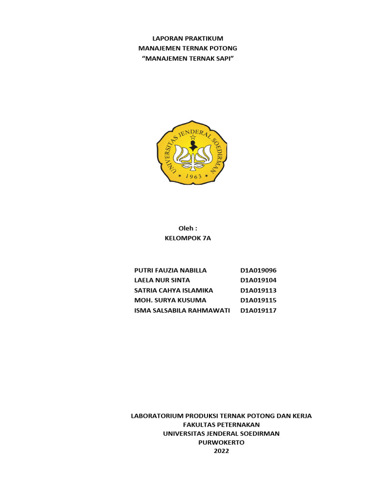 Laporan Praktikum Manajemen Ternak Sapi - Kelompok 7a | PDF Laporan Praktikum Manajemen Ternak Sapi - Kelompok 7a | PDF