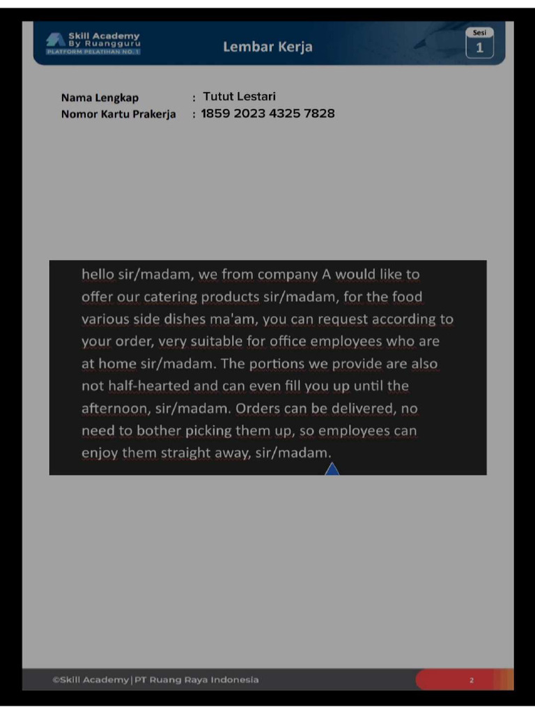 TPM 1 Membuat Naskah Rencana Penjualan - Tutut Lestari | PDF