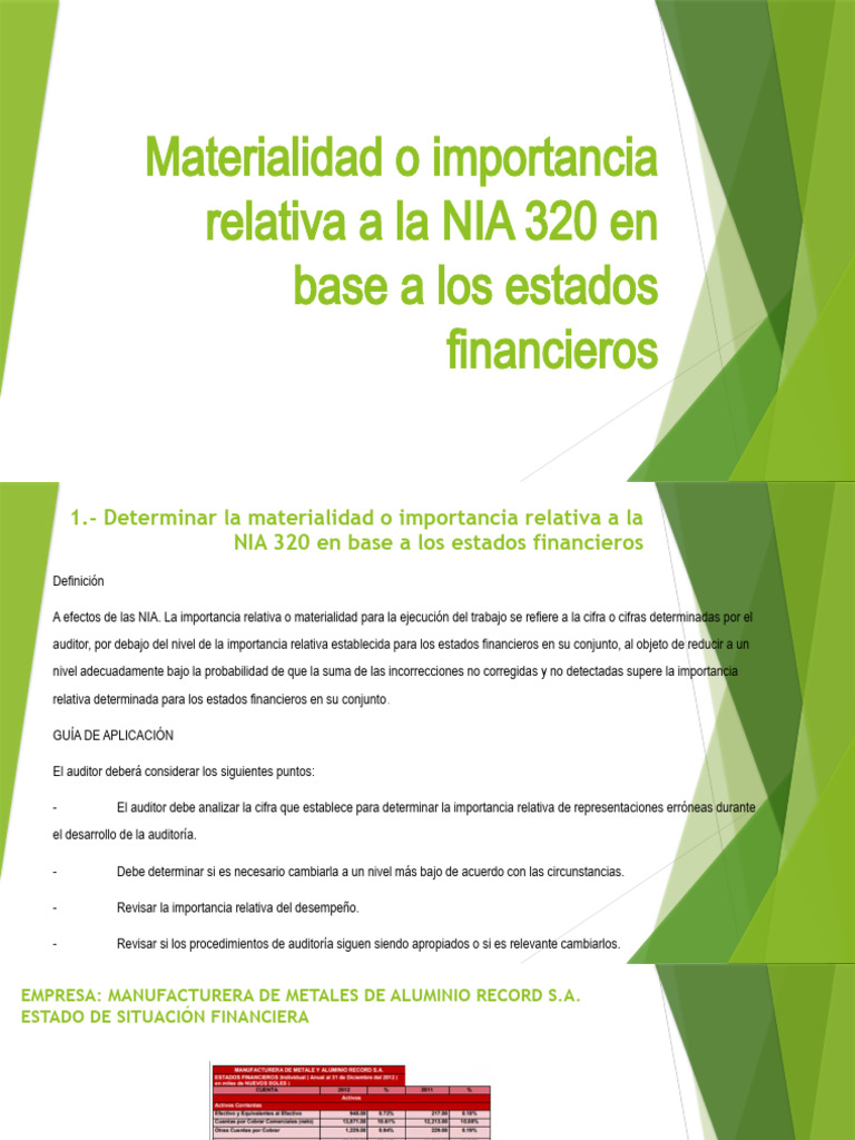 Materialidad o Importancia Relativa A La NIA 320 en Base A Los Estados ...