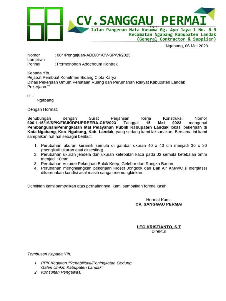 Permohonan Addendum Kontrak Pekerjaan | PDF | Griya & Taman | Sains ...