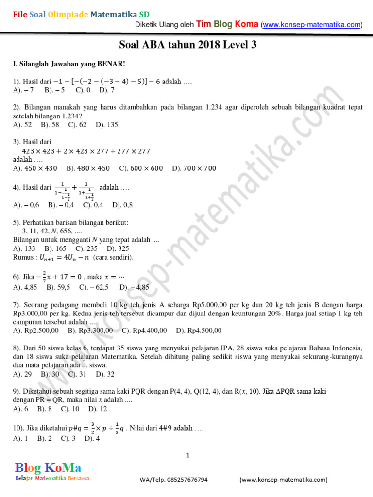 2018 Soal ABA Matik Level 3 | PDF
