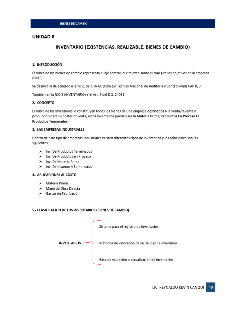 Tema 6 Bienes de Cambio | PDF | Inflación | Inventario