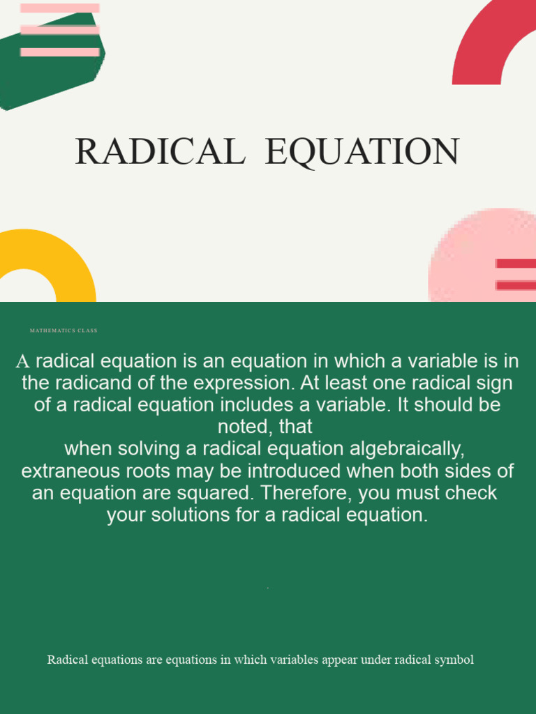 Radical Equation | PDF | Equations | Mathematical Analysis
