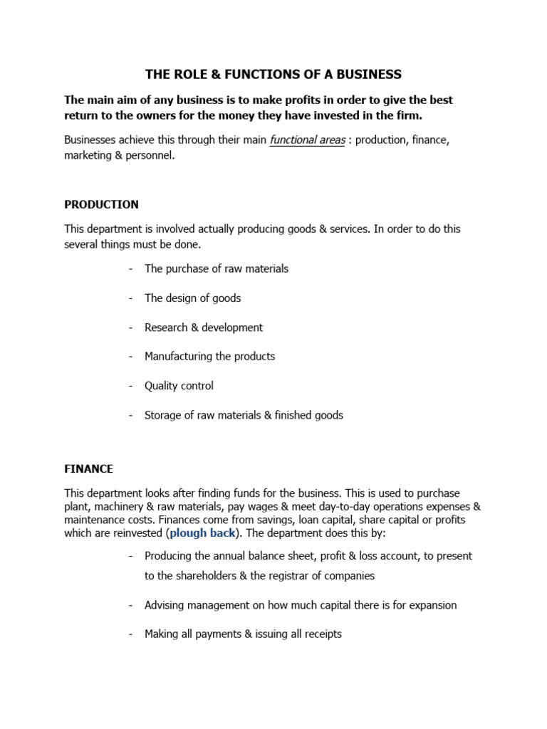 The Role and Functions of A Business and Group Behaviour | PDF ...