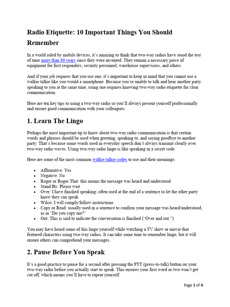 Radio Etiquette | PDF | Radio | Communication