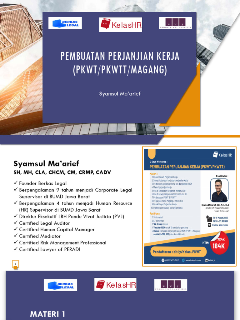 Perjanjian Kerja Kelas HR (Modul Peserta) 19 Maret 2023 | PDF