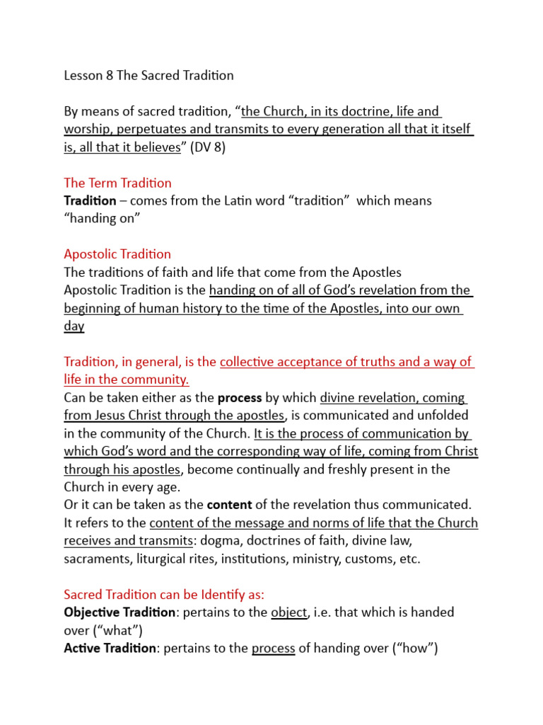 Lesson 8 The Sacred Tradition | PDF | Catholic Church | Christian ...