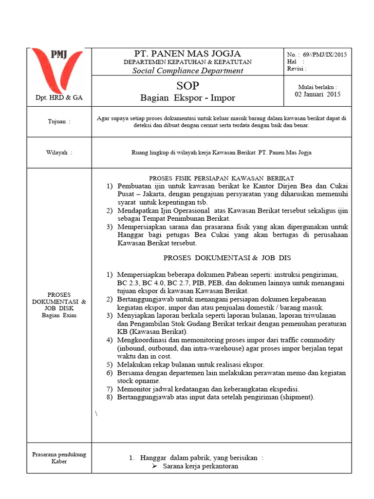 Sop Bagian Exim | PDF