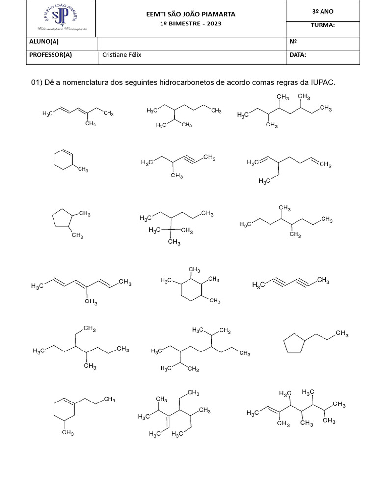 Lista de Exercicio Extra | PDF | Química | Química Orgânica
