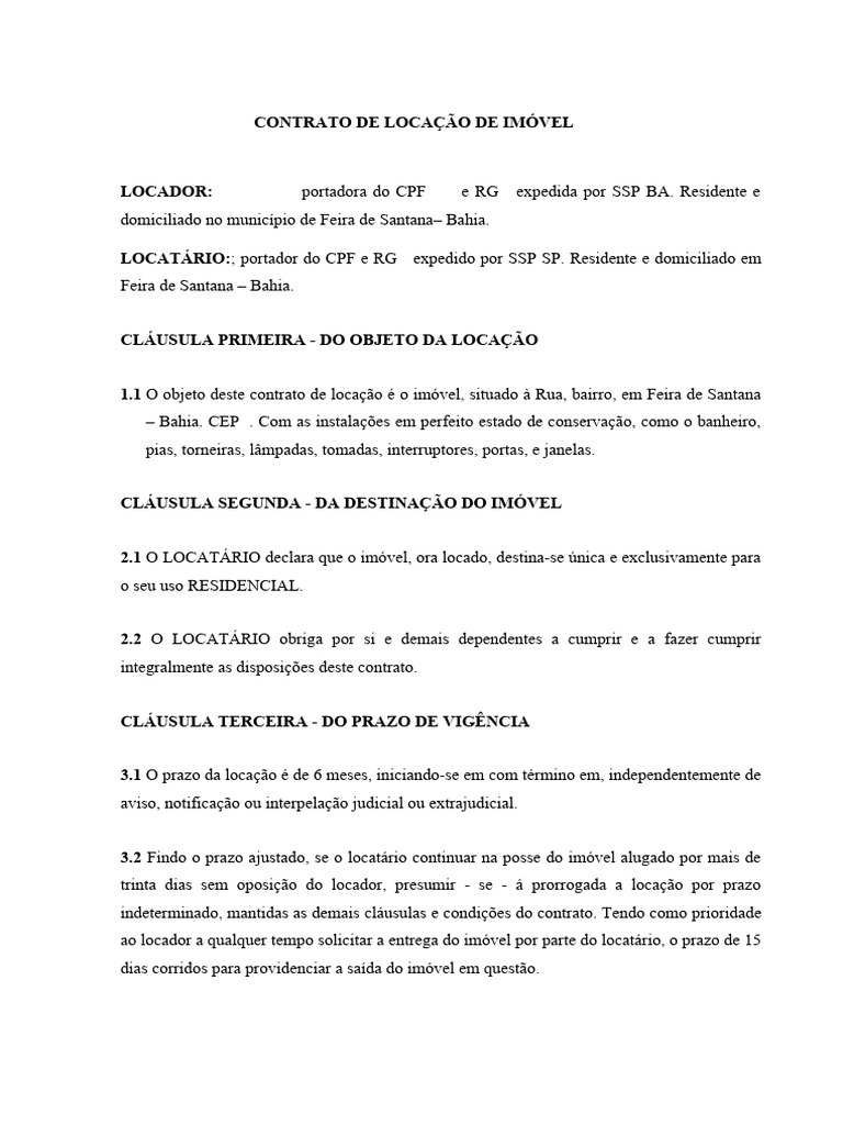 Contrato de Locação de Imóvel | PDF | Aluguel | Indenização