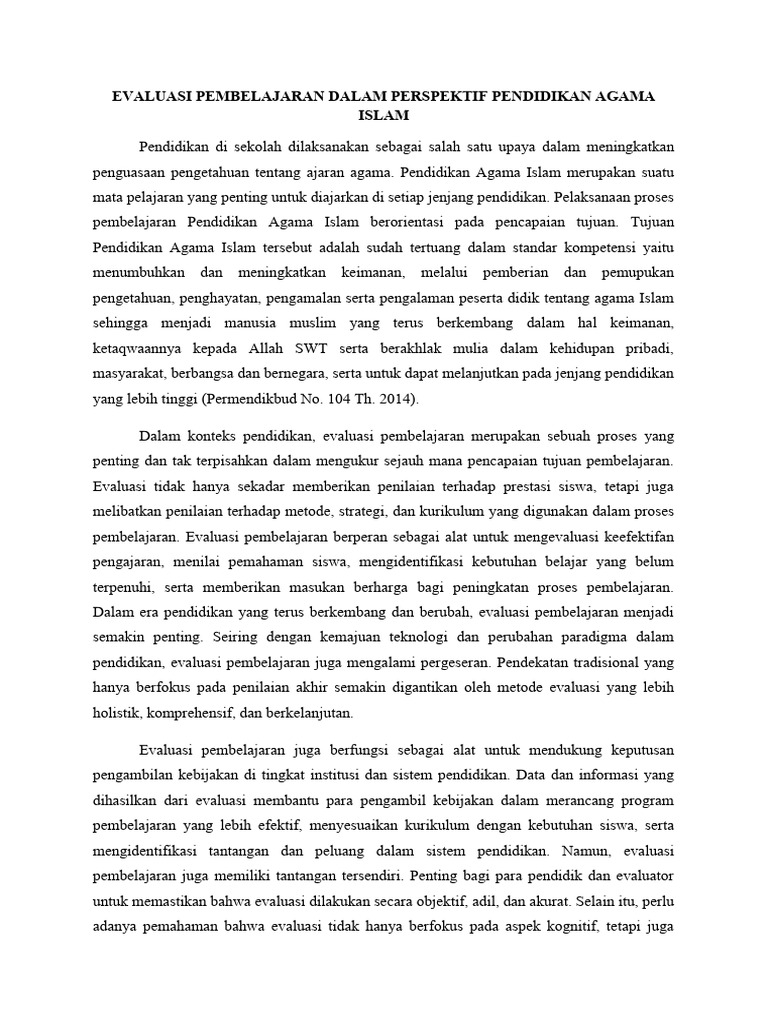 Evaluasi Pembelajaran Dalam Perspektif Pendidikan Agama Islam | PDF