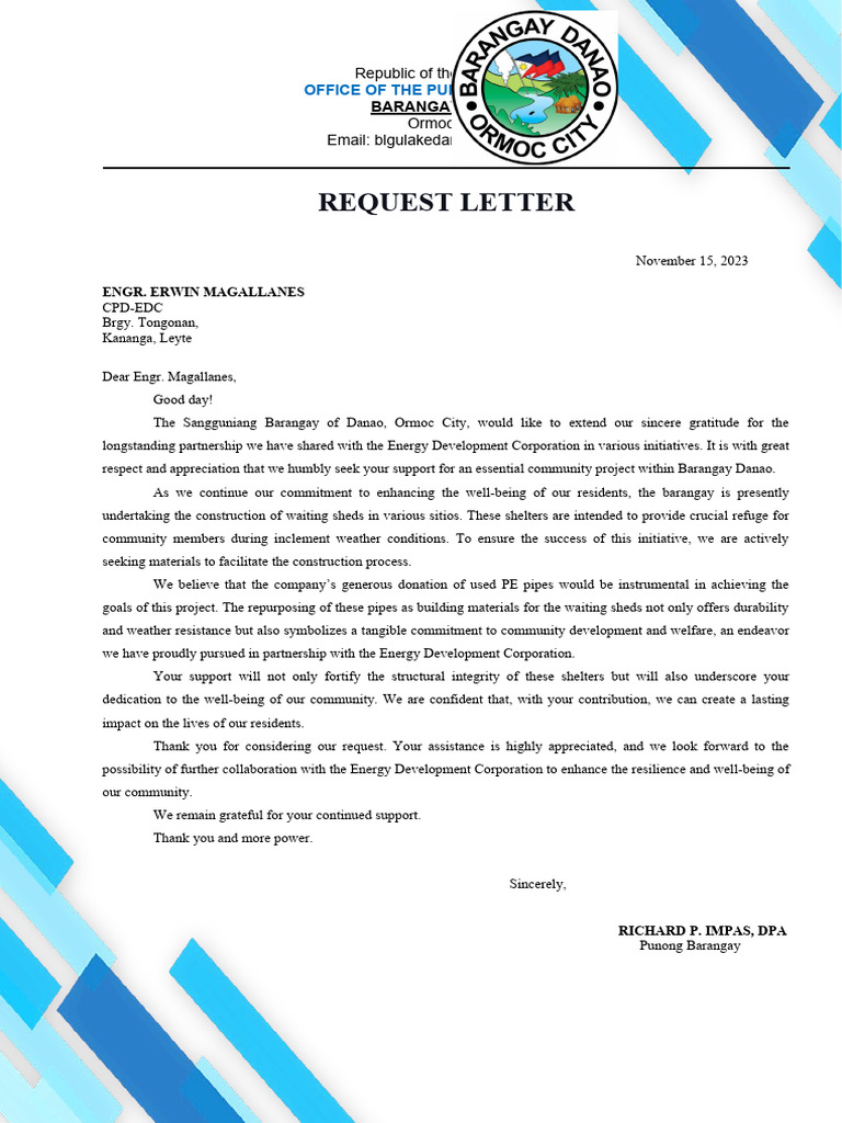 Request Letter To EDC Used PE Pipes | PDF