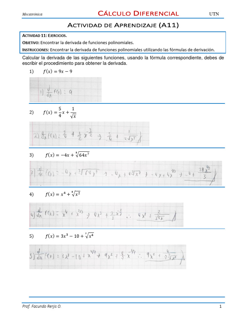 Actividad 11 - Derivadas Polinomiales | PDF | Ciencia y matemática