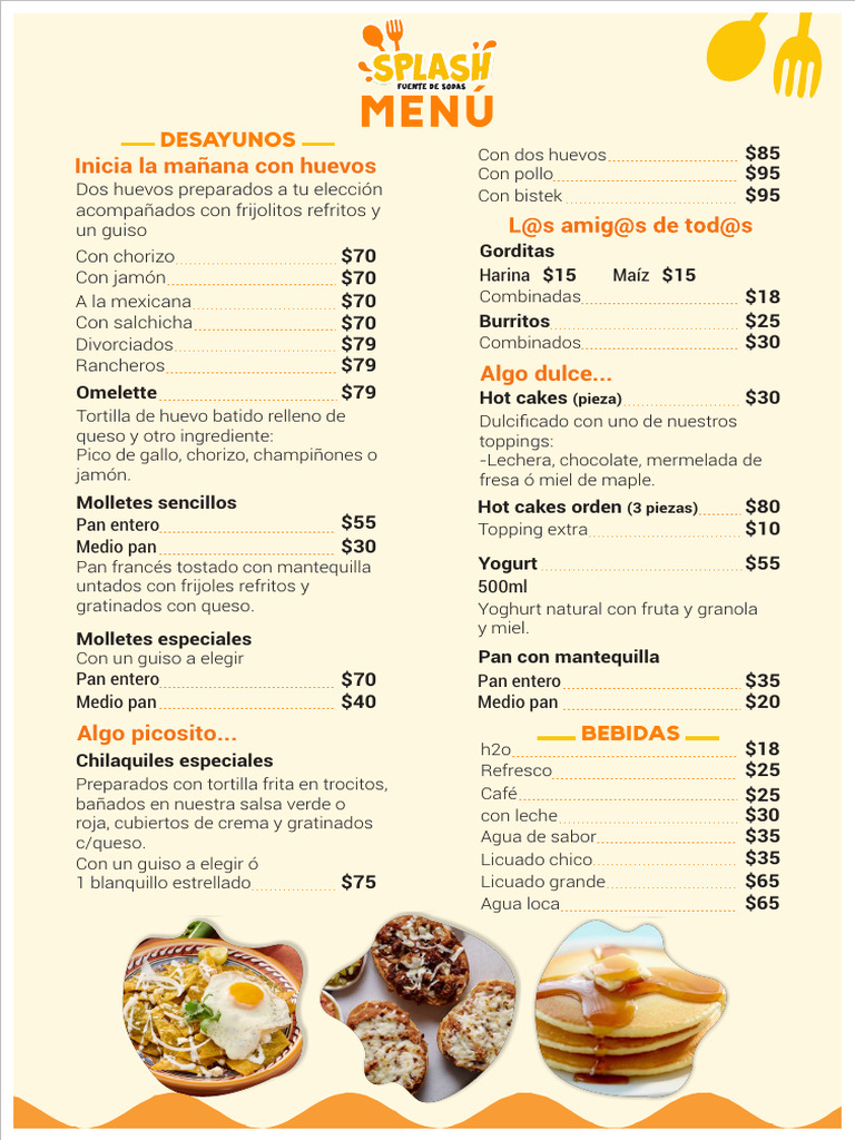 Menu Splash | Descargar gratis PDF | Tortita | Pancho