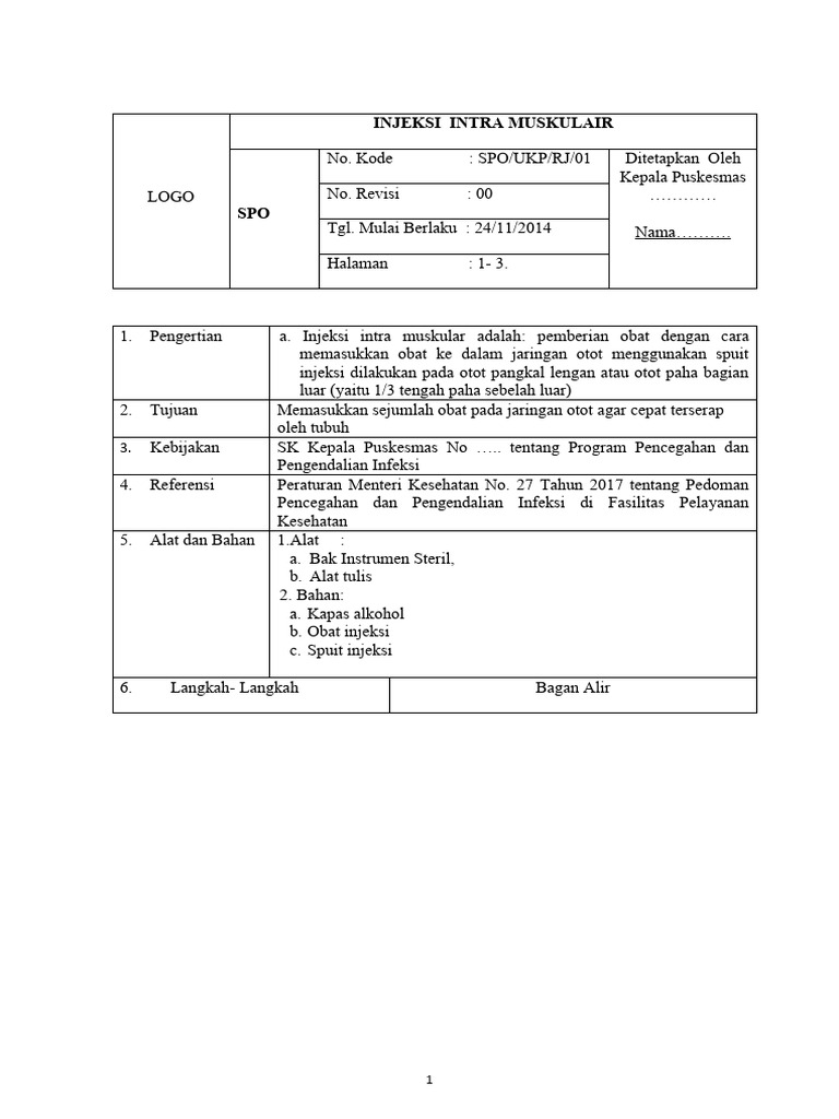 Contoh Sop Injeksi Intra Muskuler | PDF | Pengembangan Diri | Kesehatan ...