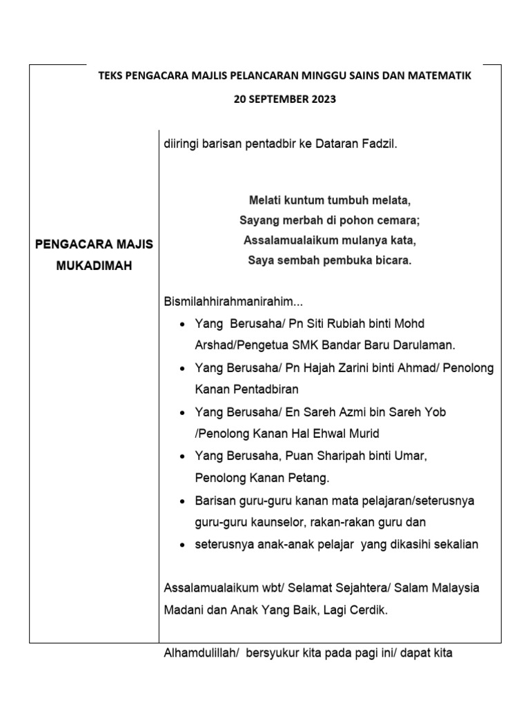 Teks Pelancaran Minggu Sains Dan Matematik | PDF
