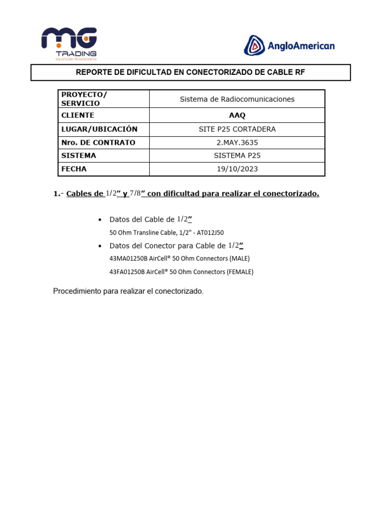 Informe de Cable Heliax - Dificultad | Descargar gratis PDF | Electrónica | Tecnología de radio