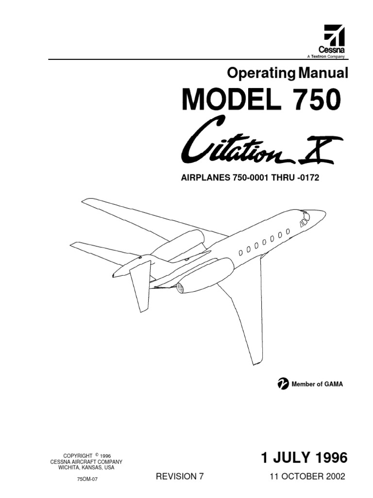 Citation X 750 Operating Manual | PDF | Manufactured Goods | Aircraft ...
