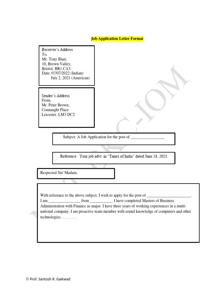 Job Application Letter-Format | PDF