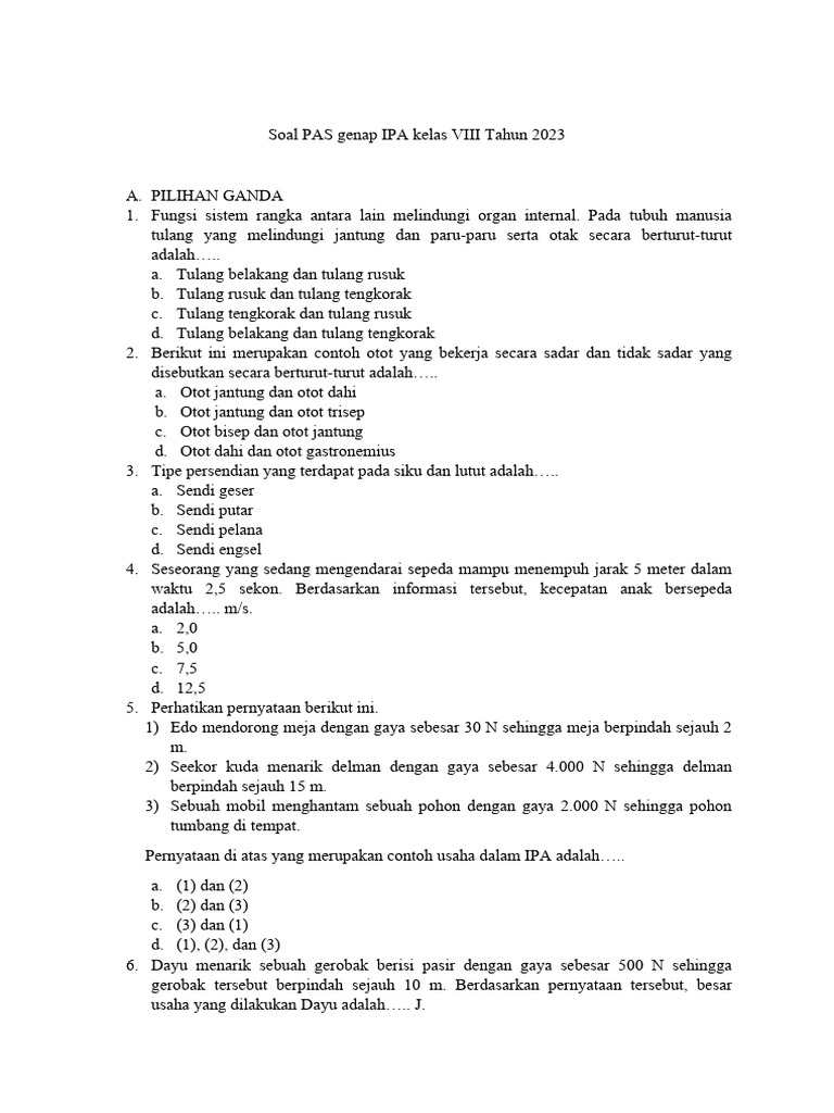 Soal PAS 2 IPA Kelas 8 2023 | PDF