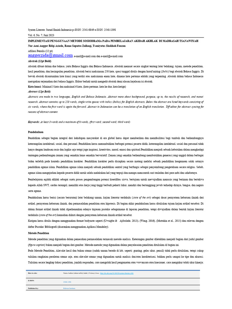 Jurnal Akidah Akhlak Template JSL | PDF