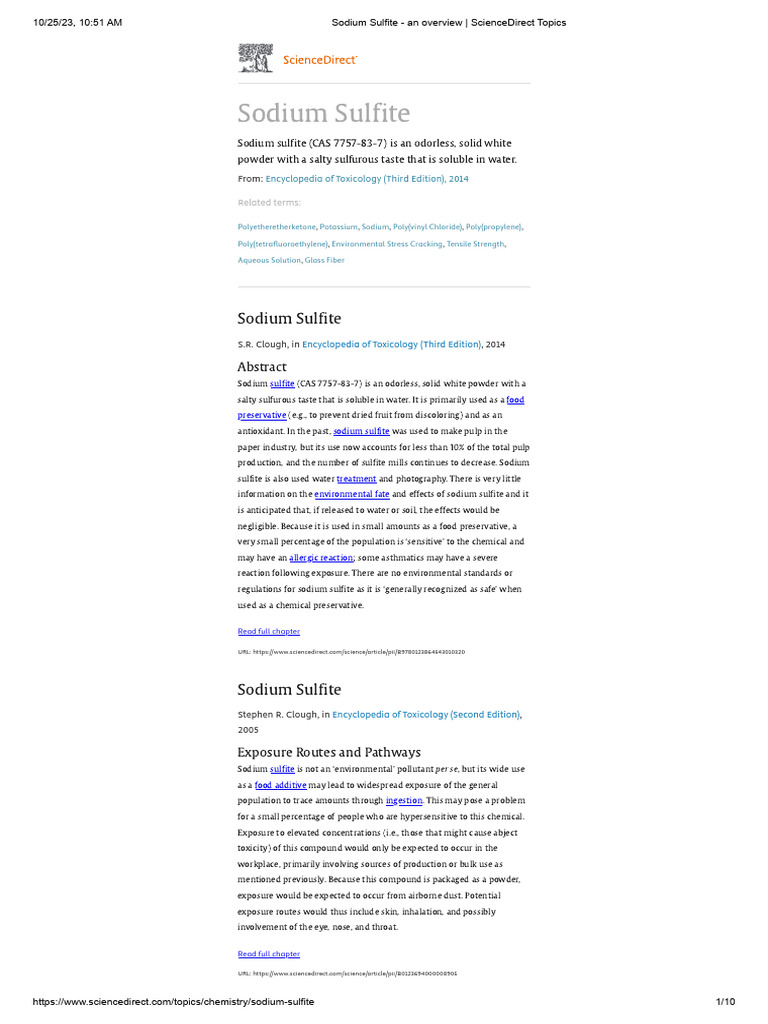 Sodium Sulfite - An Overview - ScienceDirect Topics | PDF | Hydrogen Peroxide | Catalysis
