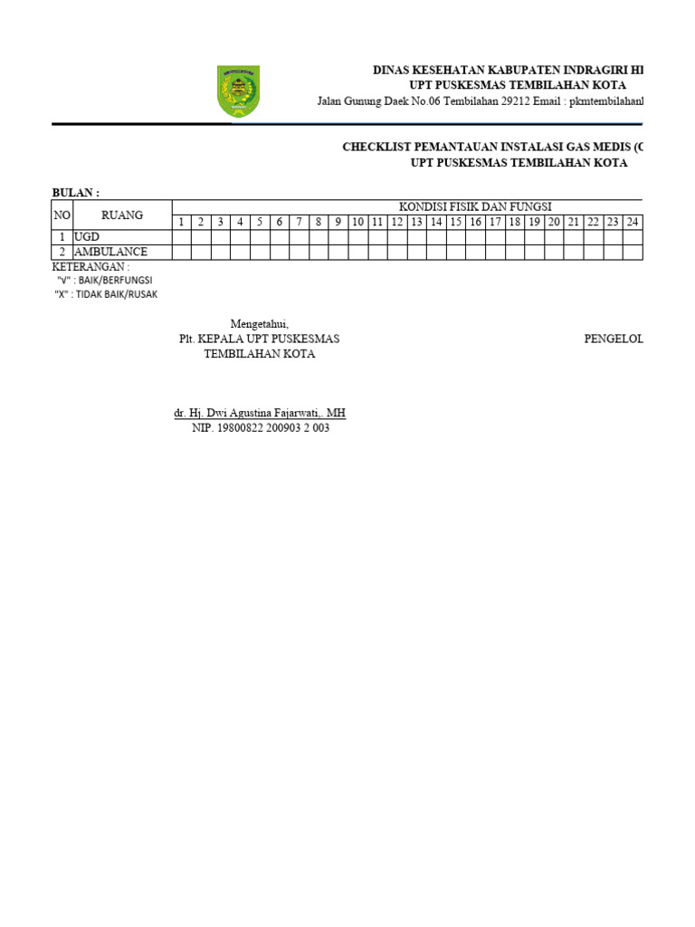 Checklist Pemantauan Instalasi Gas Medis (Oksigen) | PDF