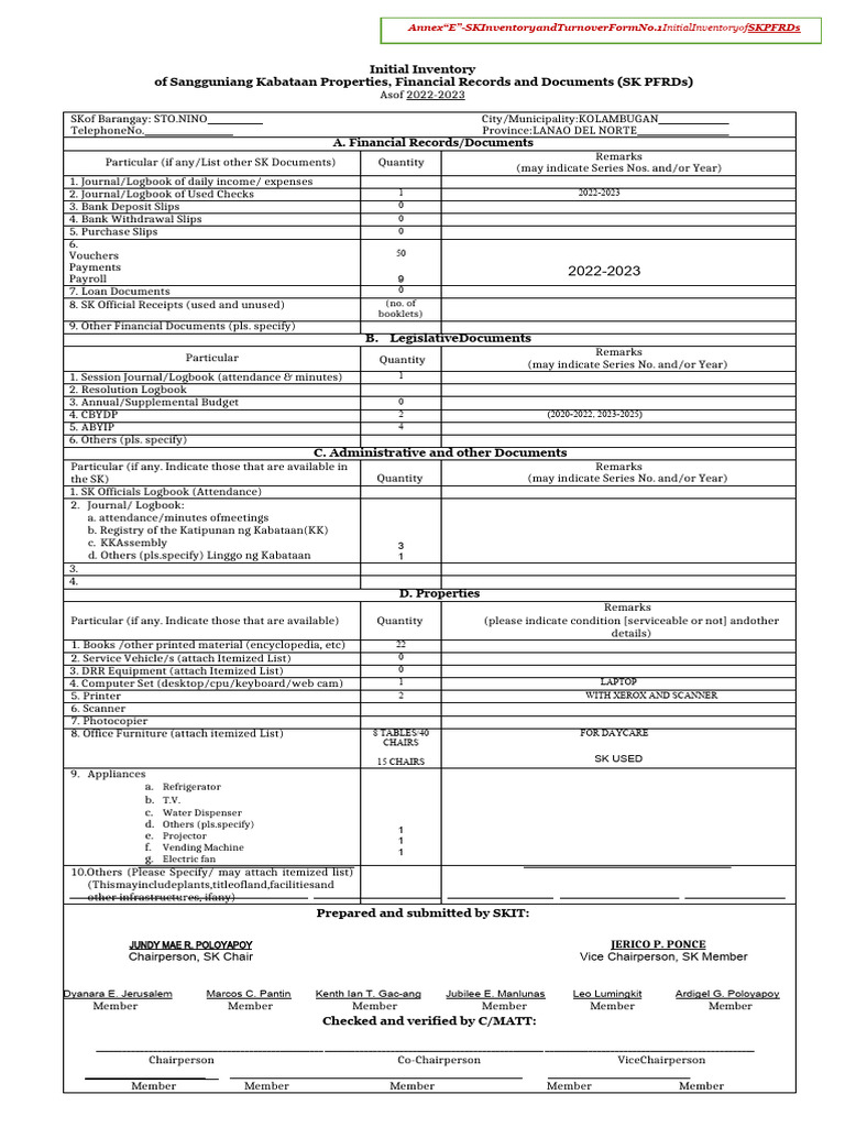 Sk-Final Inventory-Form Output 2023 | PDF | Computing | Manufactured Goods