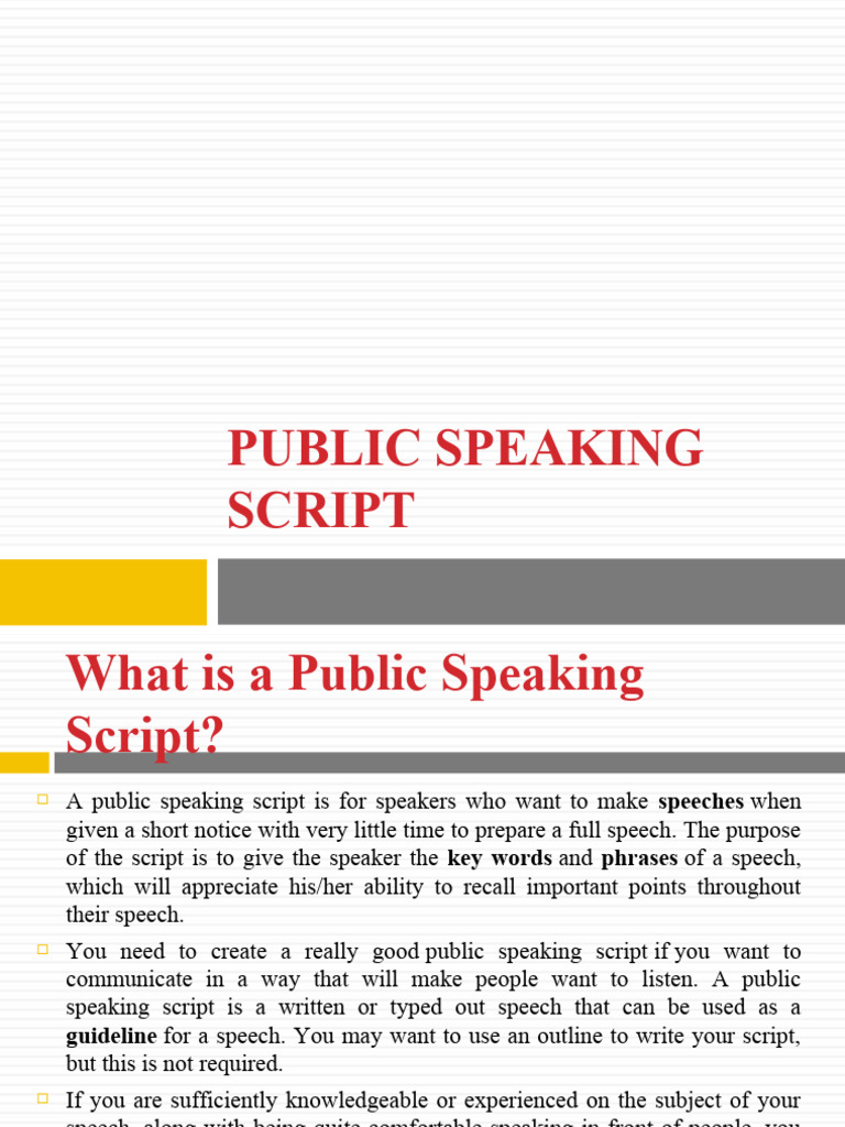Public Speaking Script | PDF | Public Speaking | Speech