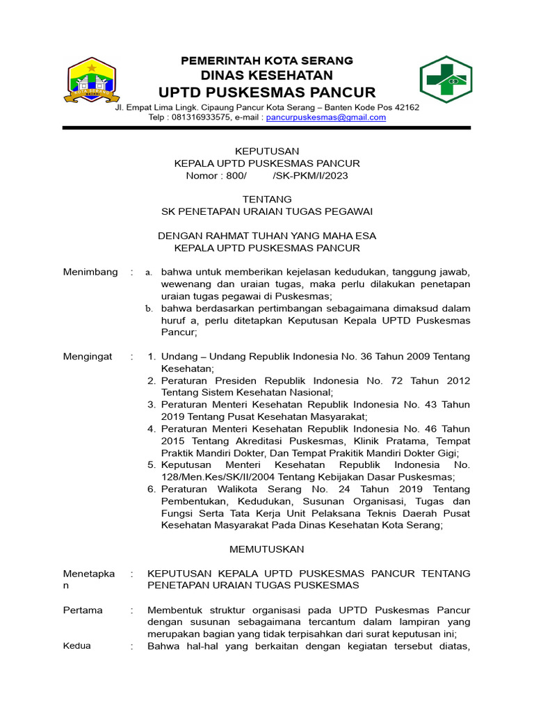 SK Penetapan Uraian Tugas | PDF
