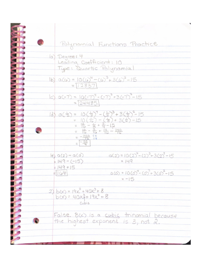1 - Polynomial Functions HS | PDF