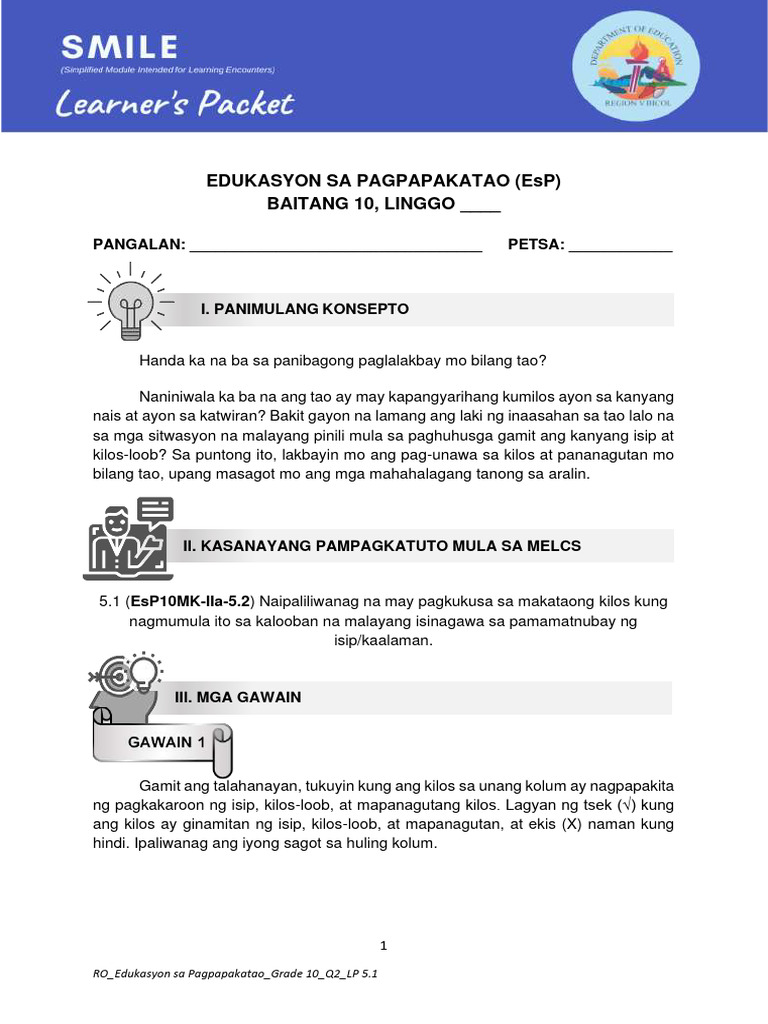 EsP Grade-10 Q2 LP-5.1 | PDF