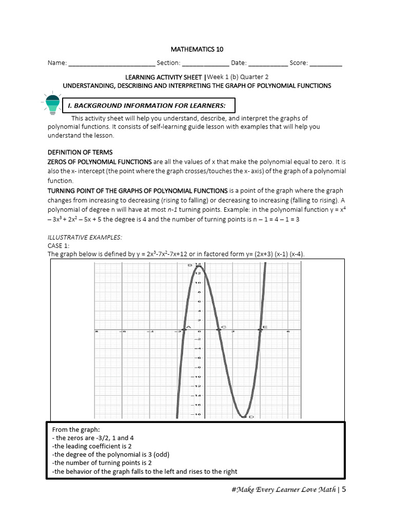 Math 10 Q2 LAS | PDF | Polynomial | Zero Of A Function