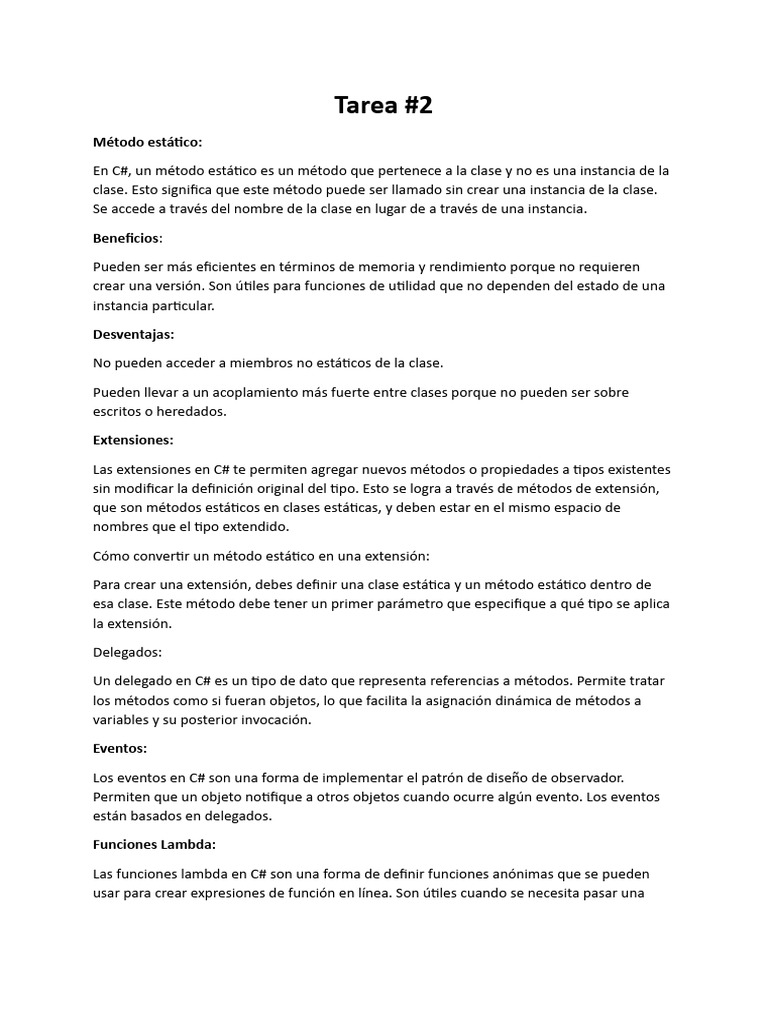 Tarea 2 | PDF | Objeto (informática) | C Sharp (lenguaje de programación)