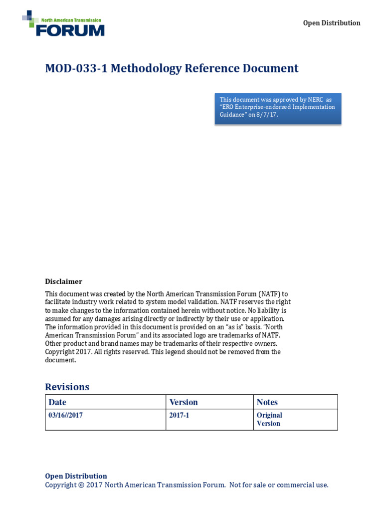 Natf Mod 033 1 Methodology Reference Document Open Pdf Electric Power Transmission