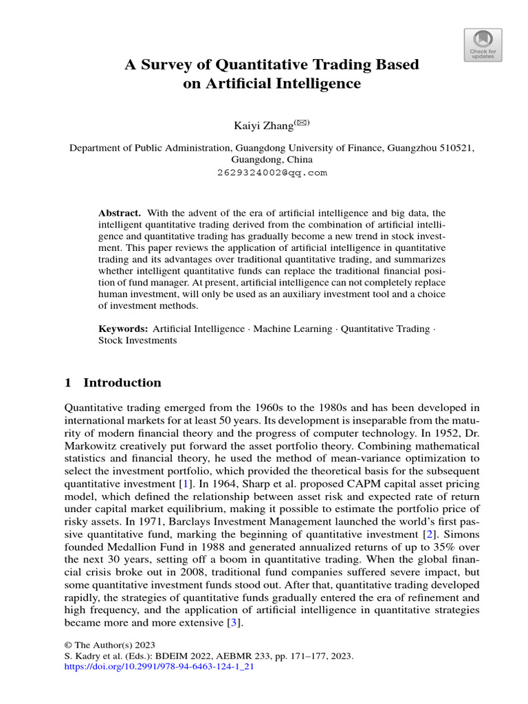 A Survey of Quantitative Trading Based On Artificial Intelligence | PDF ...