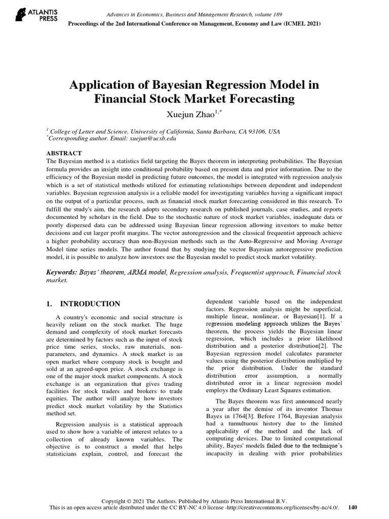 Application of Bayesian Regression Model in Financial Stock Market ... Application of Bayesian Regression Model in Financial Stock Market ...