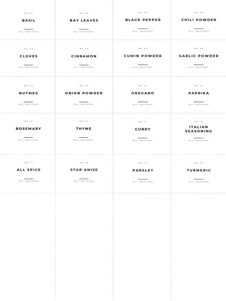 White and Black Minimalist Kitchen Spice Labels Document | PDF